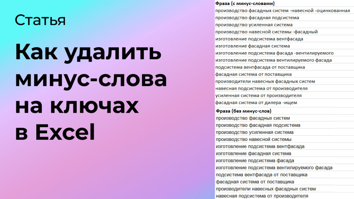 Как удалить минус-слова на ключах в Excel — Павел Злобин на TenChat.ru