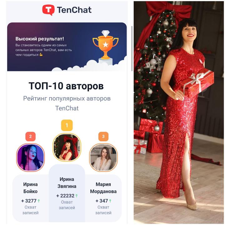 ТОП-10 - I место в рейтинге популярных авторов TenChat — Ирина Звягина на TenChat.ru